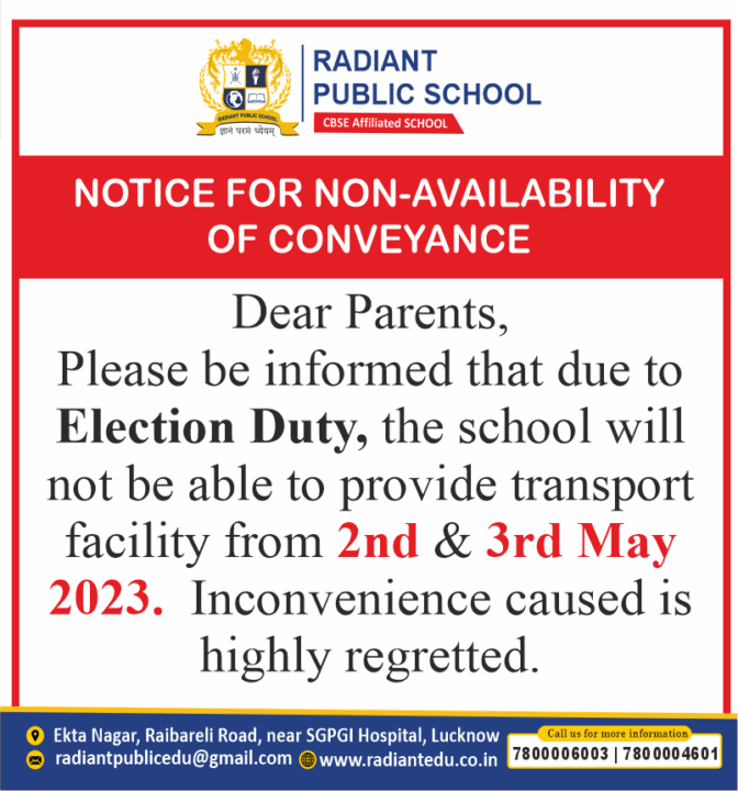 NOTICE FOR NON-AVAILABILITYOF CONVEYANCE - Radiant Public School ...